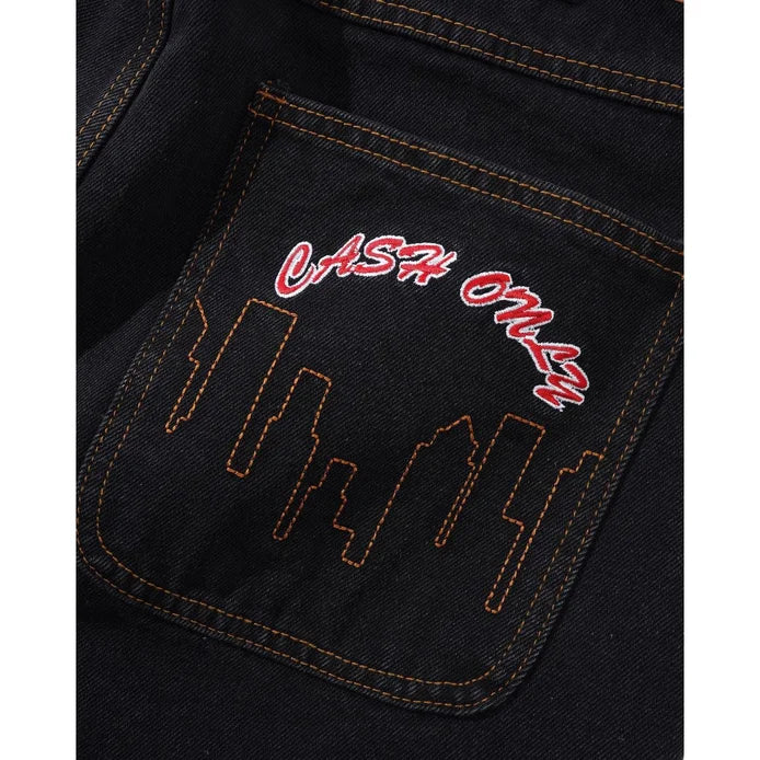 Cash Only Logo Denim Shorts Washed Black – Embassy chch